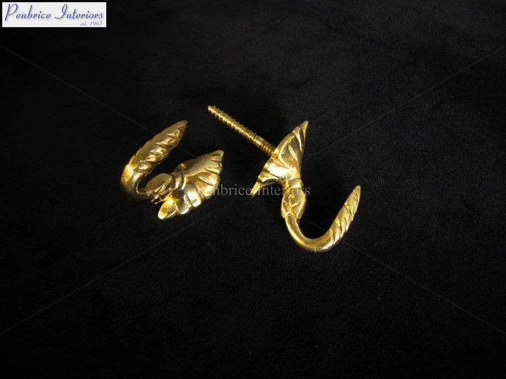 10 Solid Brass Tassel Hooks Builders Wall Egypt Cup Diy Hook 3cm Projection New